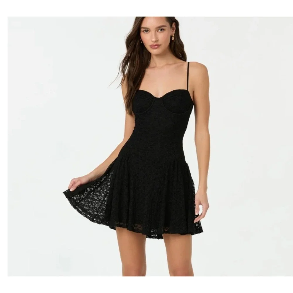Astr | Dresses | Astr The Label Black Lace Bustier Mini Dress Open Back ...